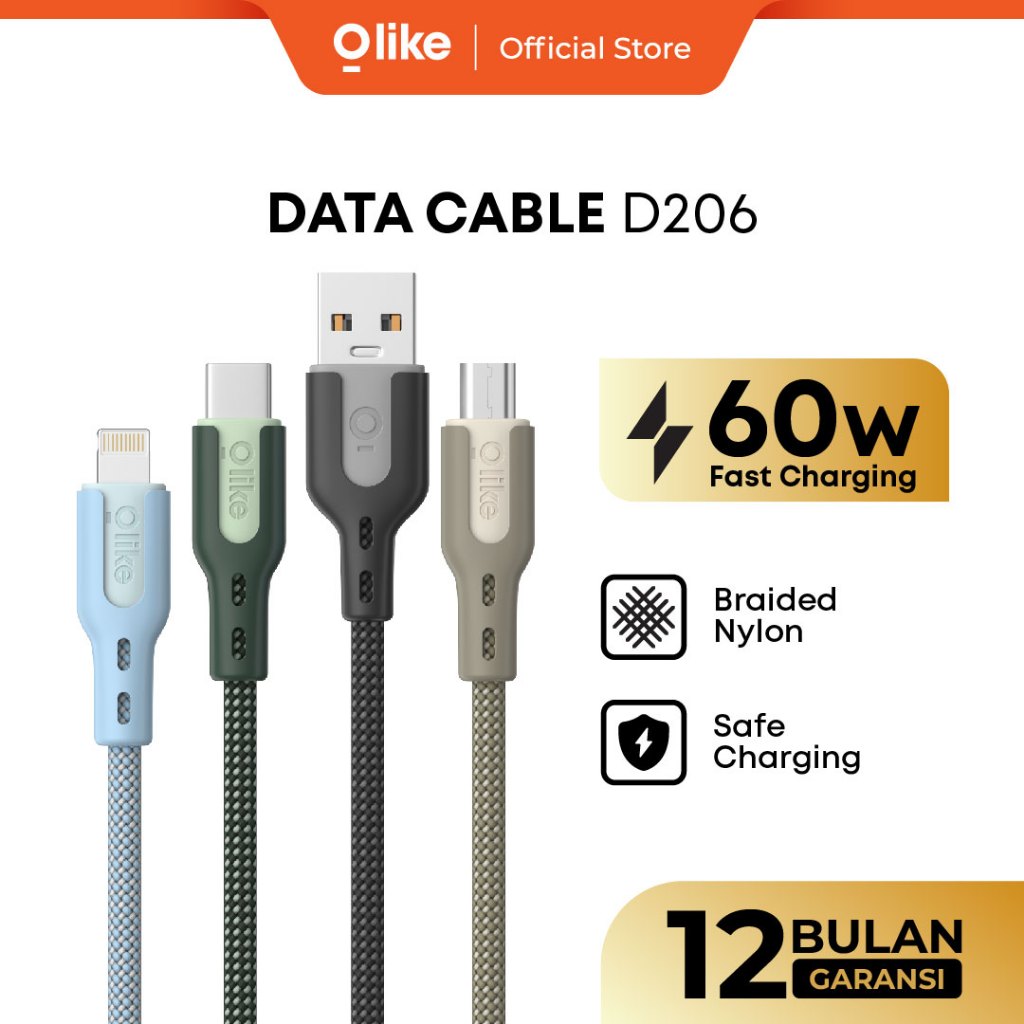 Jual OLIKE Kabel Data D206 Braided Nylon Fast Charging Up to 60W Data ...