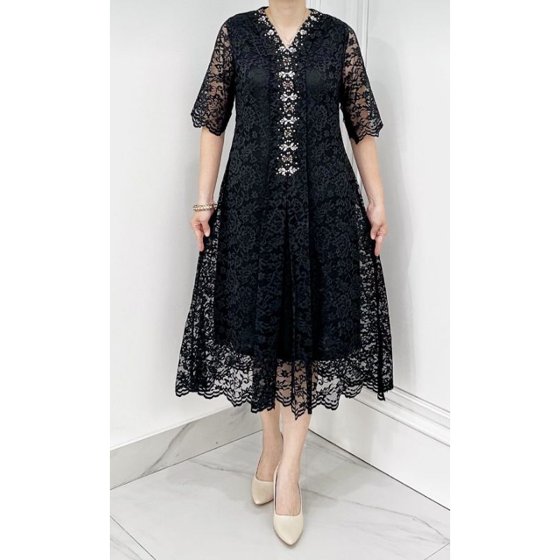 Jual Dress hitam - Gaun hitam - Dress brukat kombinasi payet sepecial ...