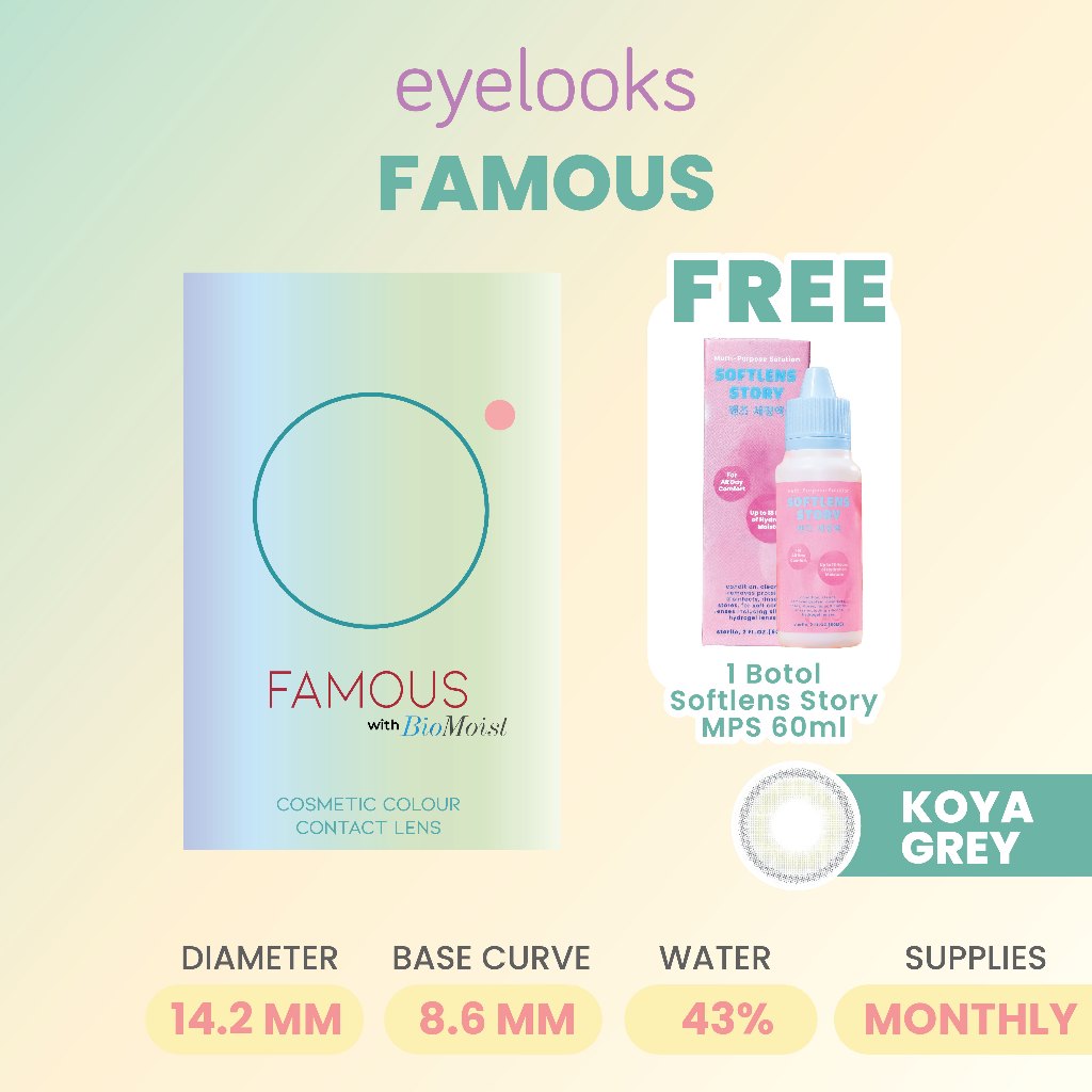 Jual EYELOOKS - FAMOUS KOYA GREY WITH BIOMOIST SOFTLENS WARNA BULANAN ...