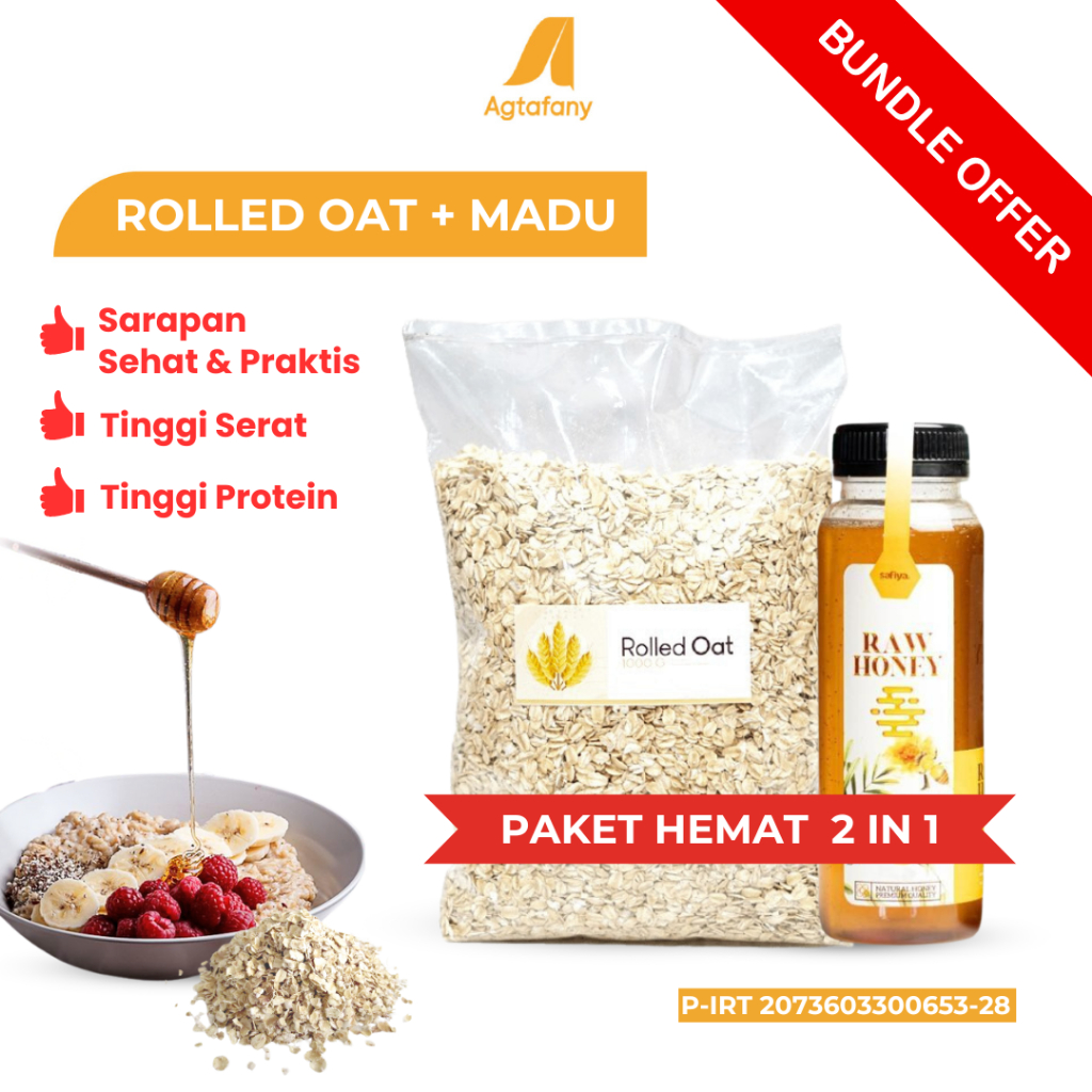 Jual [Paket Sarapan Sehat] Rolled Oat 1 kg + Madu Murni 350 gr Raw ...