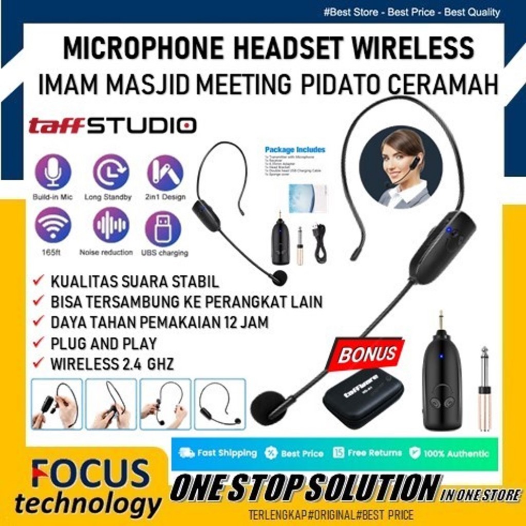 Jual Microphone Mic Clip On Wireless Imam Masjid Bando UHF 2.4G Mikrofon Telinga Jepit ...