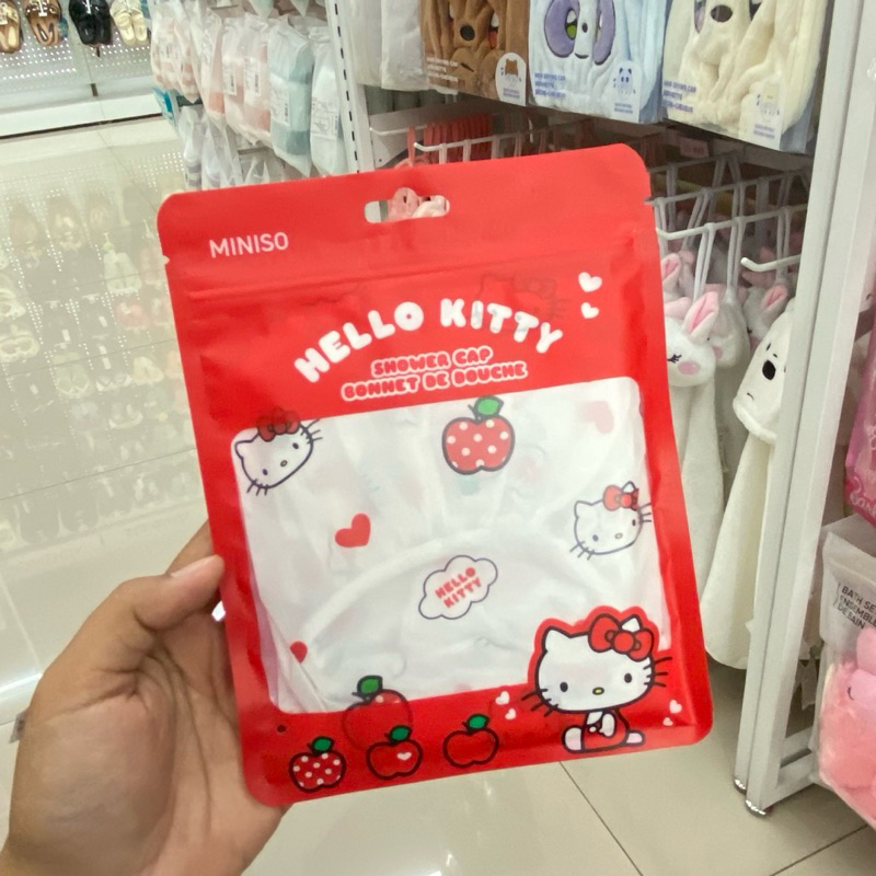 Jual Miniso Hello Kitty Apple Shower Cap / topi mandi plastik penutup ...