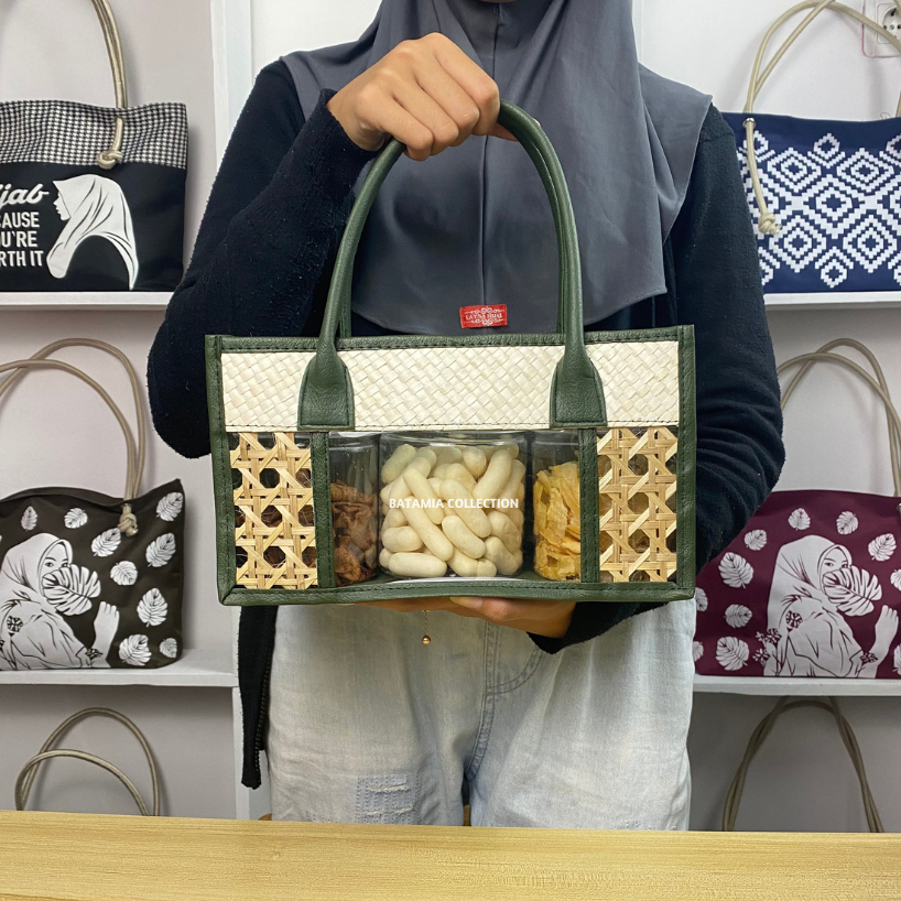 Jual Tas Parcel (Hijau) Untuk 3 Toples Silinder Kombinasi Anyaman ...
