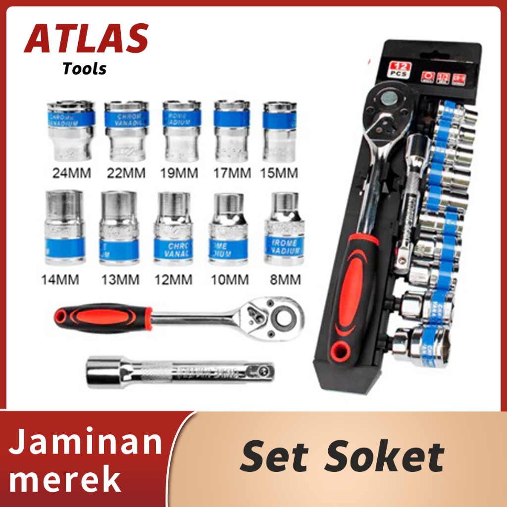 Jual ATLAS Tools 1/2in Kunci Set Socket Shock CR-V 12pcs Kunci Sok ...