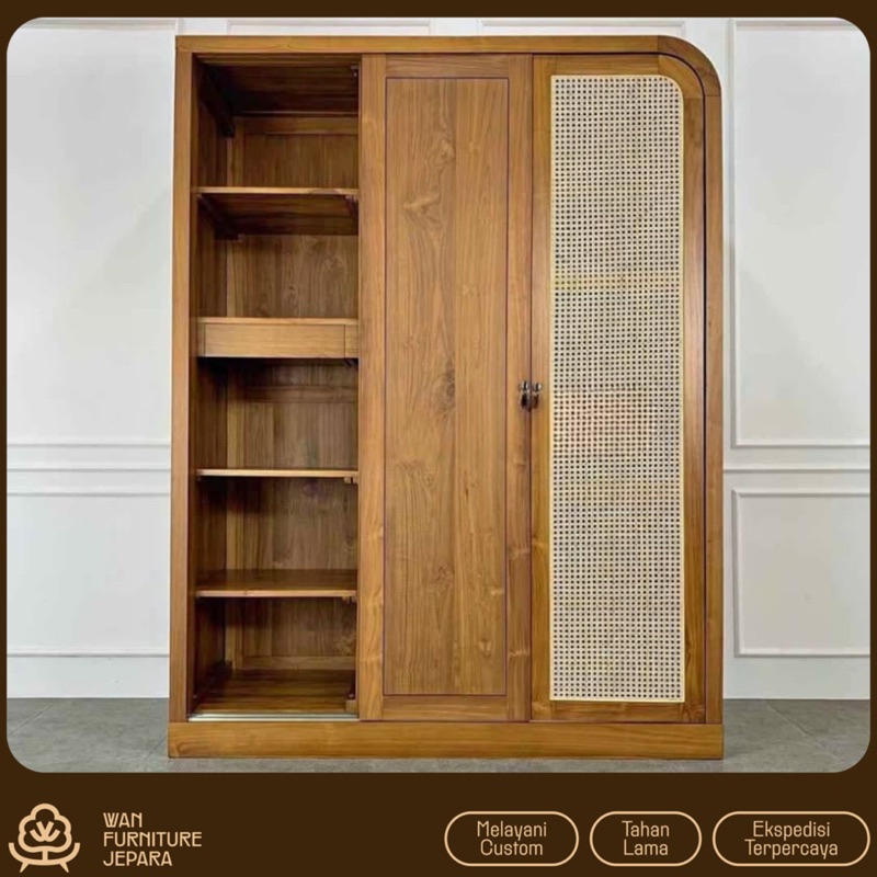 Jual wardrobe rattan custom almari kayu kombinasi rattan almari pakaian ...