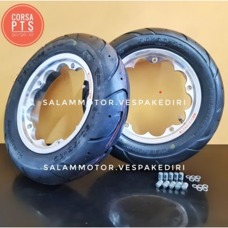 Jual paket ban dan velg tubeless Vespa Ring 10 Vrossi dan Ban delitire S224 90/90-10 PTS 100 ...
