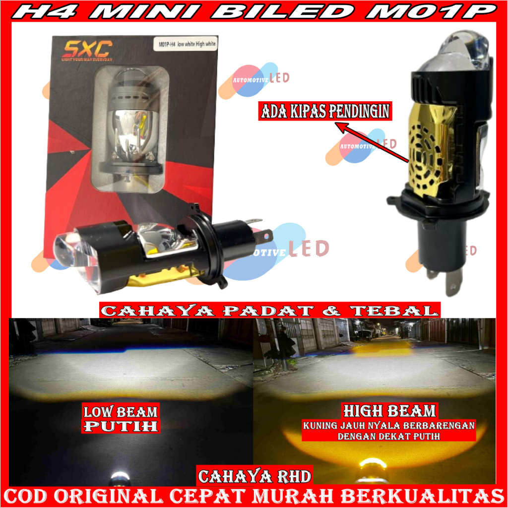 Jual ORIGINAL LAMPU UTAMA H4 LED M01P PREMIUM MERK SXC HIGH LOW AC DC H4 MINI PROJIE LED CAHAYA ...