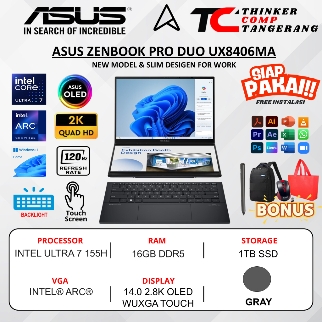 Jual Laptop Asus Zenbook Pro DUO UX8406MA OLED Intel Ultra 7 155H 16GB ...