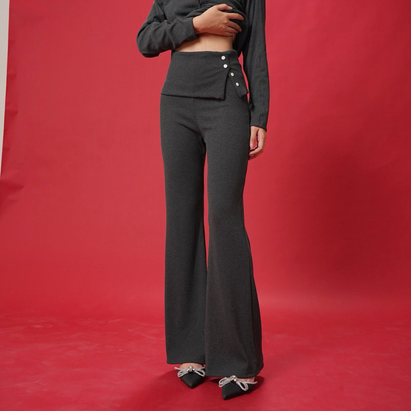 Jual SOLA PANTS - Celana Panjang Knit Wanita Kancing Long Cullote Pants Highwaist Loose Button ...