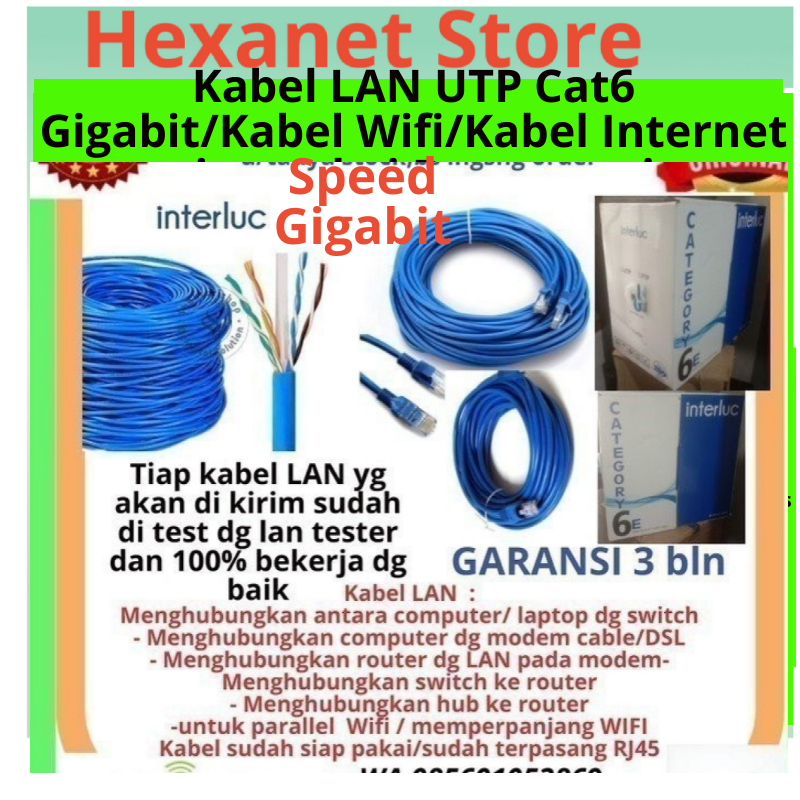 Jual Kabel LAN UTP Cat6e 40m 50m 60m 70m 75m 80 Kabel WIFI Gigabit Siap Pakai Bergaransi ...
