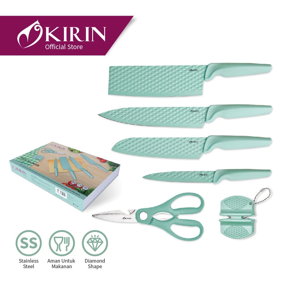 Jual Kirin Stainless Steel Knife Set (6 pcs) Hijau / Set Pisau Dapur ...