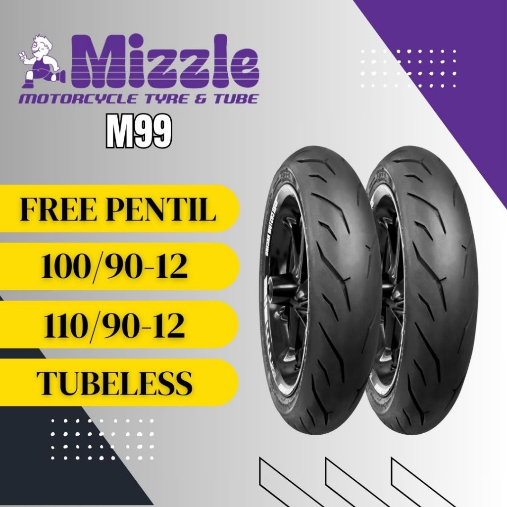 Jual Paket Ban Motor Mizzle M99 100/90-12 & 110/90-12 Tubeless Ban ...