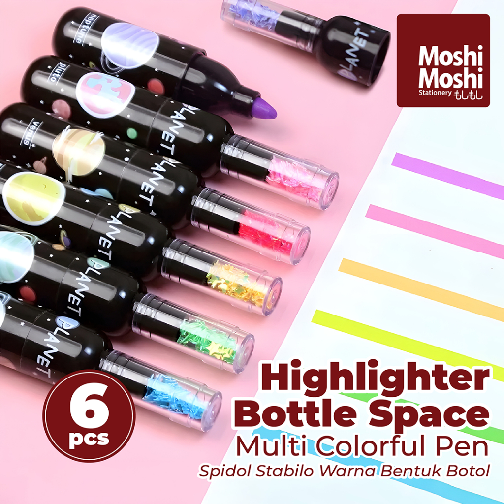 Jual 6 PCS Highlighter Bottle Space Fluorescent Color Pen Marker Spidol ...