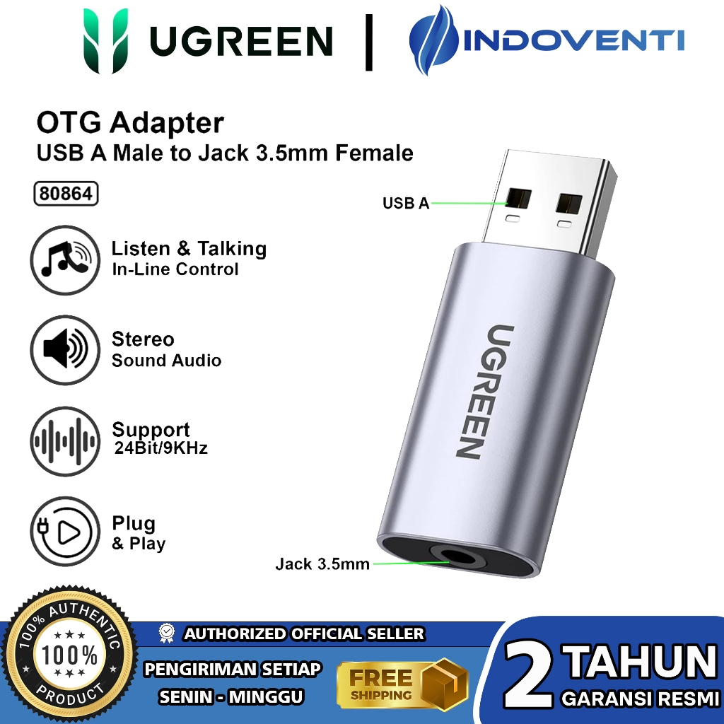 Jual UGREEN Sound Card External Usb 2.0 Stereo Ugreen Usb Soundcard ...