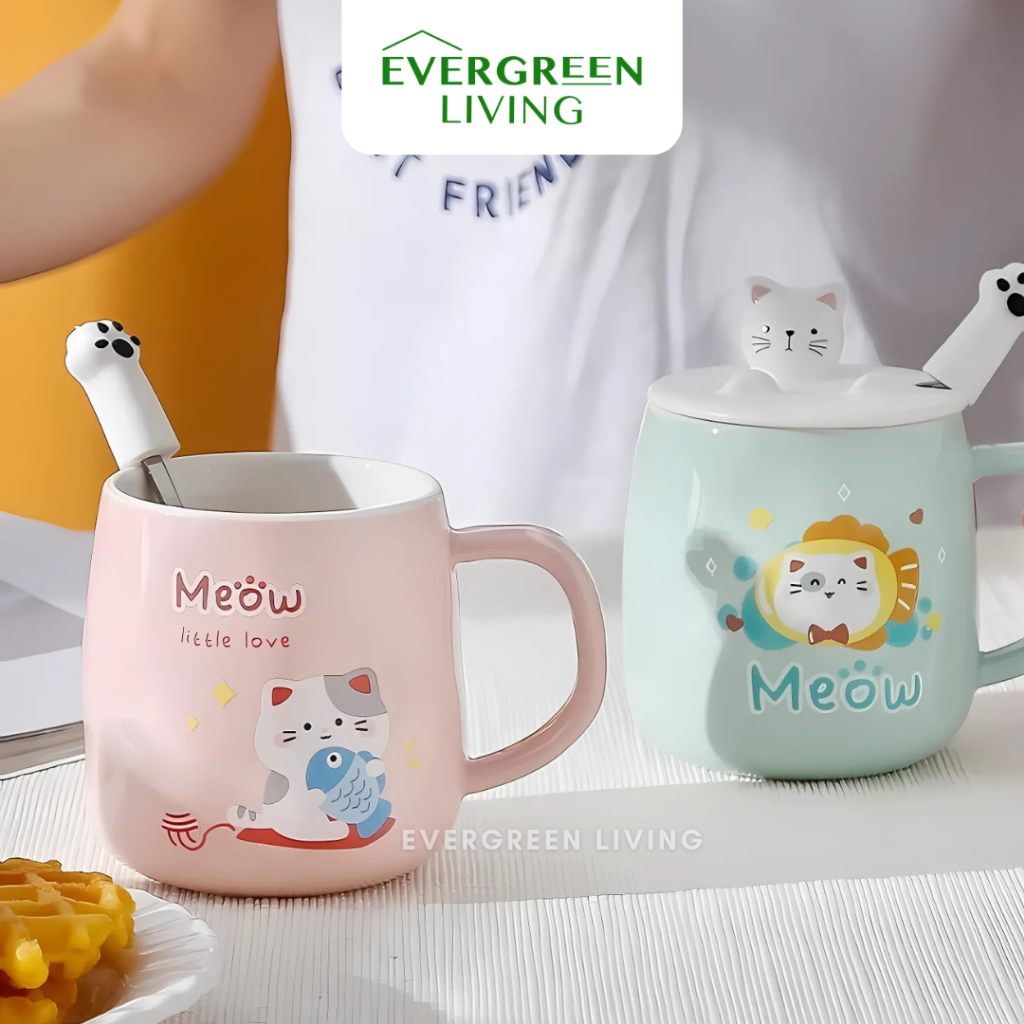 Jual EVERGREEN Cangkir Gelas Mug Keramik Kucing Meow Lucu Unik Estetik ...