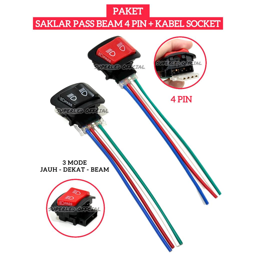Jual Paket 1 Set Saklar Pass Beam 4 Pin Tombol Pass Beam + Kabel Socket ...
