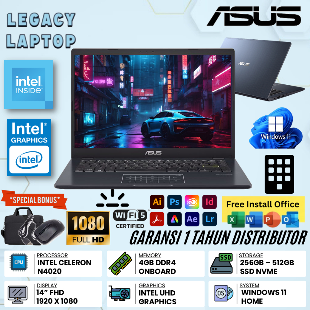 Jual Laptop Asus Vivobook L410MA 14 Intel N4020 Ram 4GB DDR4 512GB FHD ...