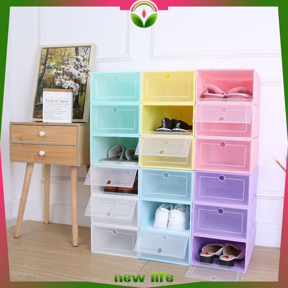 Jual Kotak Sepatu Plastik Transparan Lipat Tebal / Rak Sepatu Susun ...