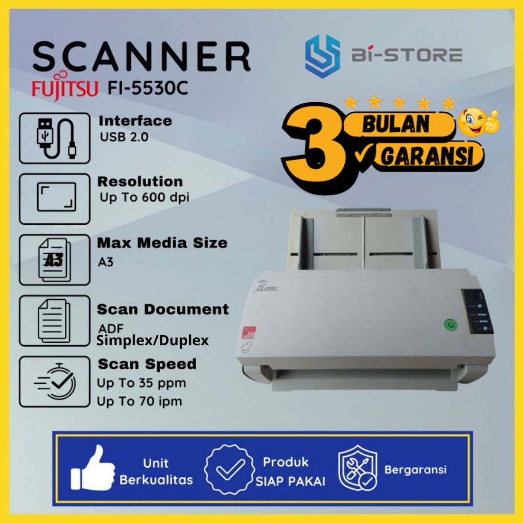 Jual Scanner A3 Fujitsu FI-5530C2 Kecepatan Scan Hingga 50 PPM Bisa ...