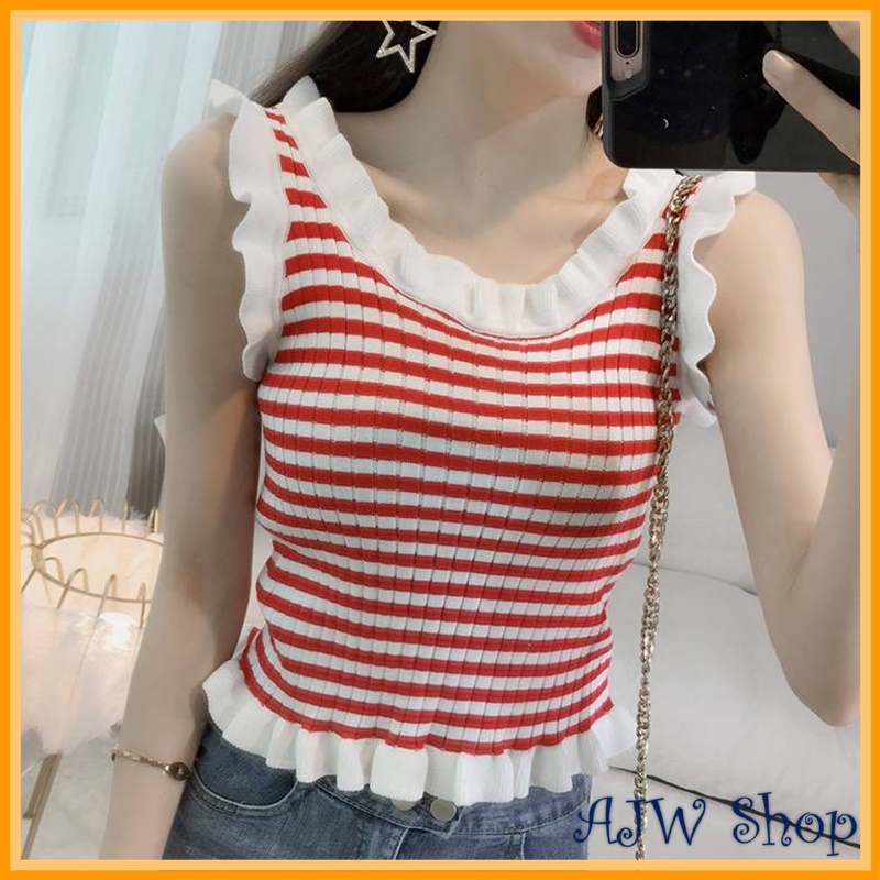 Jual AJW Tanktop Wanita Rajut Salur Premium Import Kekinian Lucu Ri ...