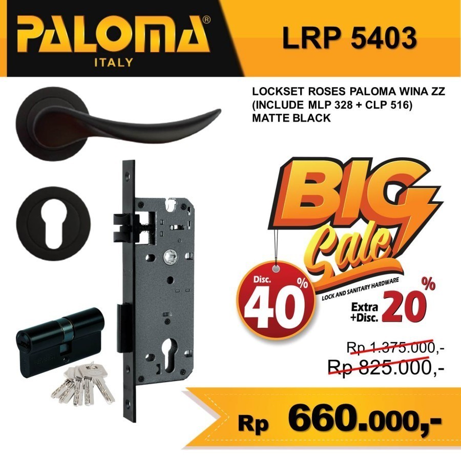 Jual PALOMA Handle Pintu Set Kunci Komplit Solid Gagang Pintu Hitam LRP ...