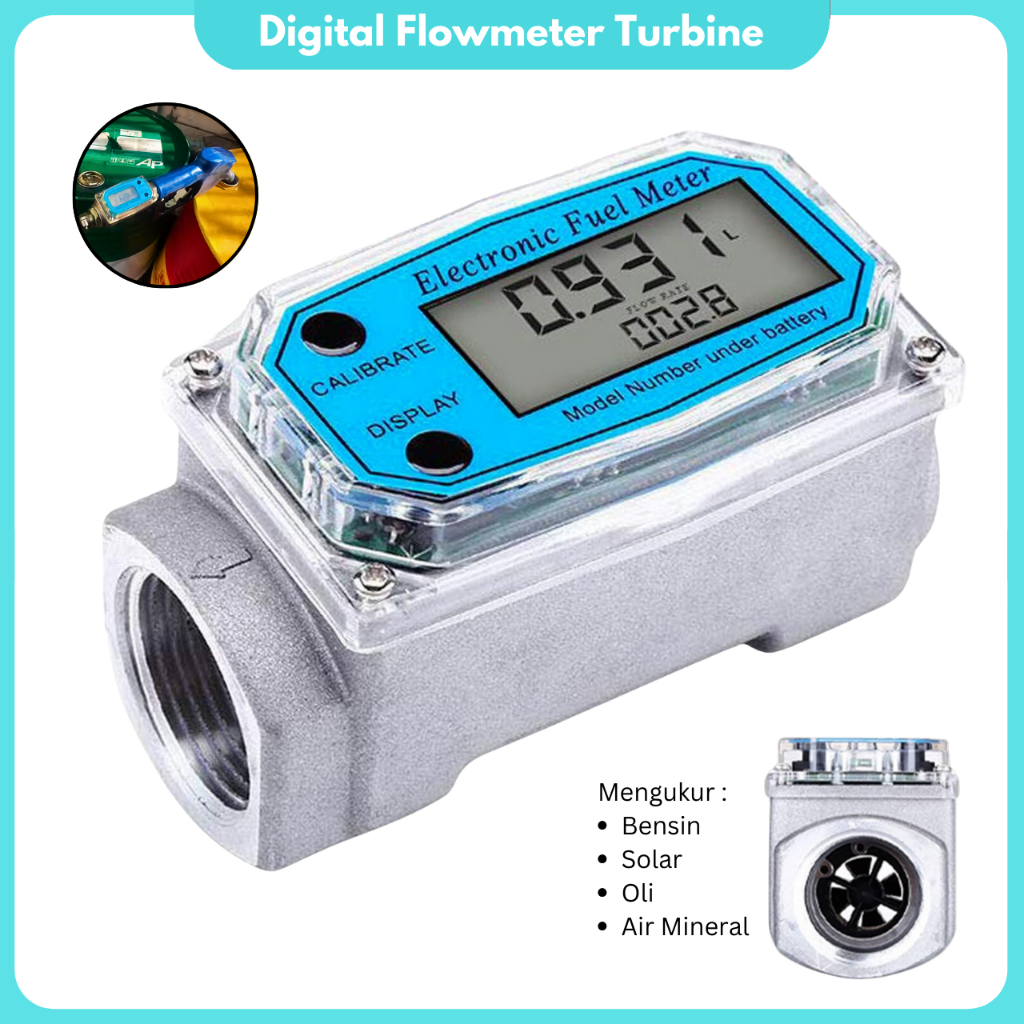 Jual Digital Flow Meter Turbin Display Lcd Fuel Flowmeter 1 inch Turbin ...