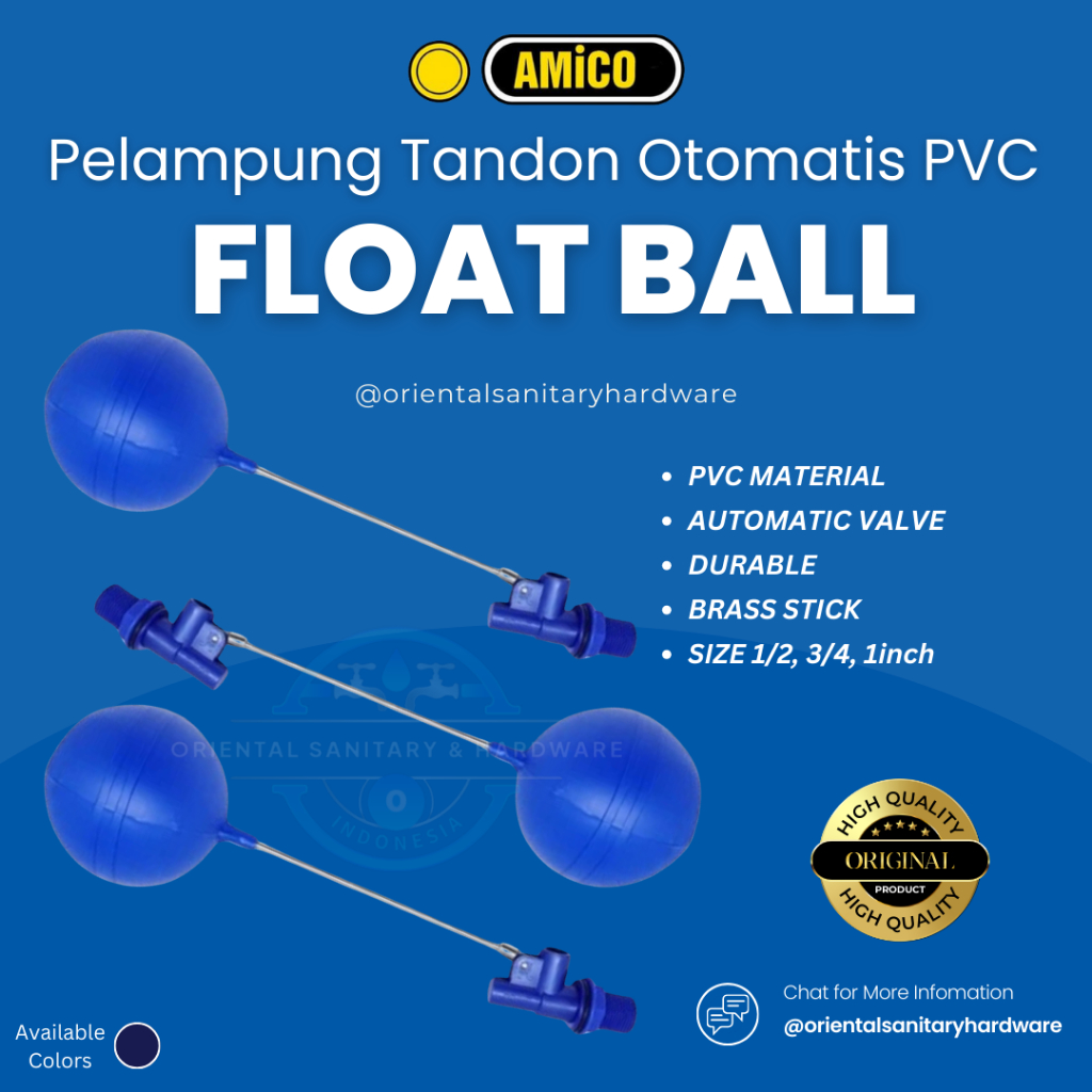 Jual AMICO FLOAT BALL Pelampung Tandon Air Otomatis PVC Stik Kuningan ...