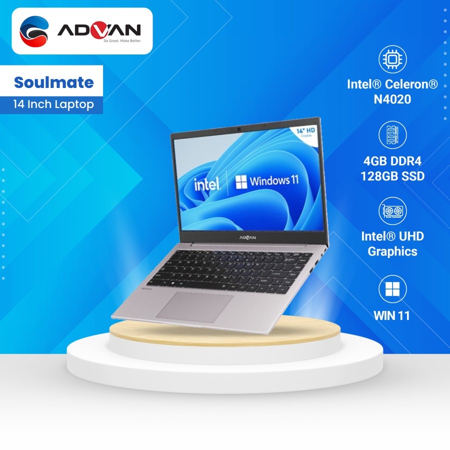 Jual ADVAN Laptop Soulmate Intel Celeron N4020 4GB 128GB 14" HD W11 ...