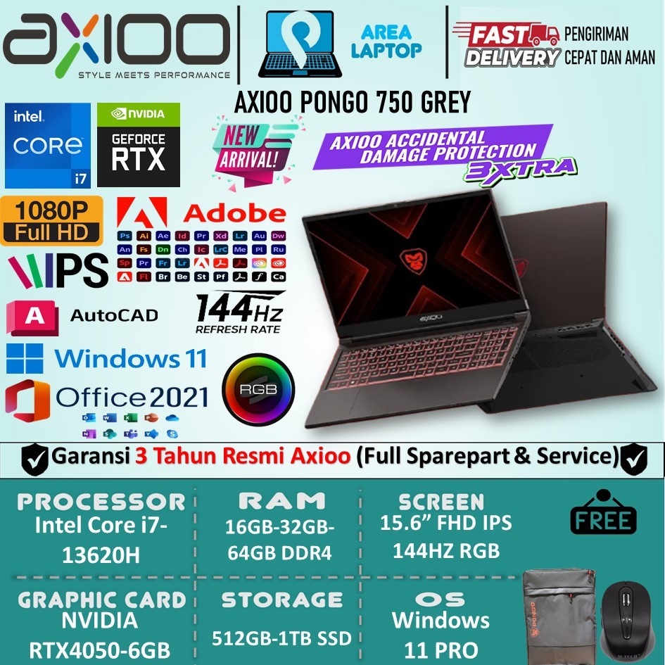 Jual Laptop Gaming Axioo Pongo 750 Intel Core i7 13620H 32GB DDR5 1TB ...
