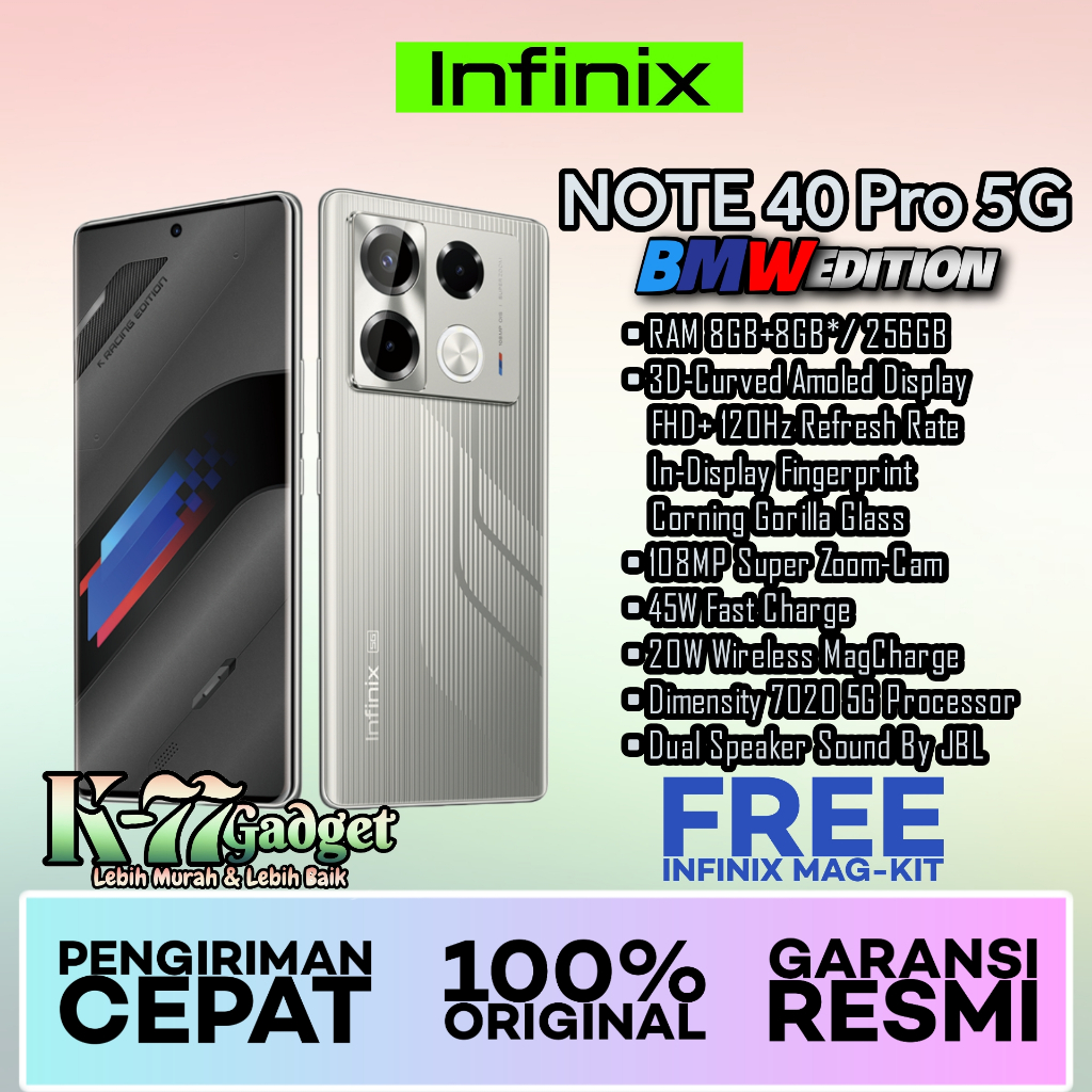 Jual INFINIX NOTE 40 Pro 5G 8/256GB - Racing Grey BMW Edition - 3D-Curved 120Hz AMOLED - Garansi ...
