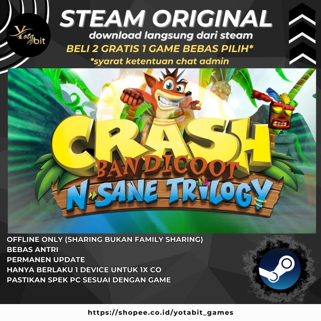 Jual Crash Bandicoot N. Sane Trilogy PC Sharing Original Offline | Shopee Indonesia