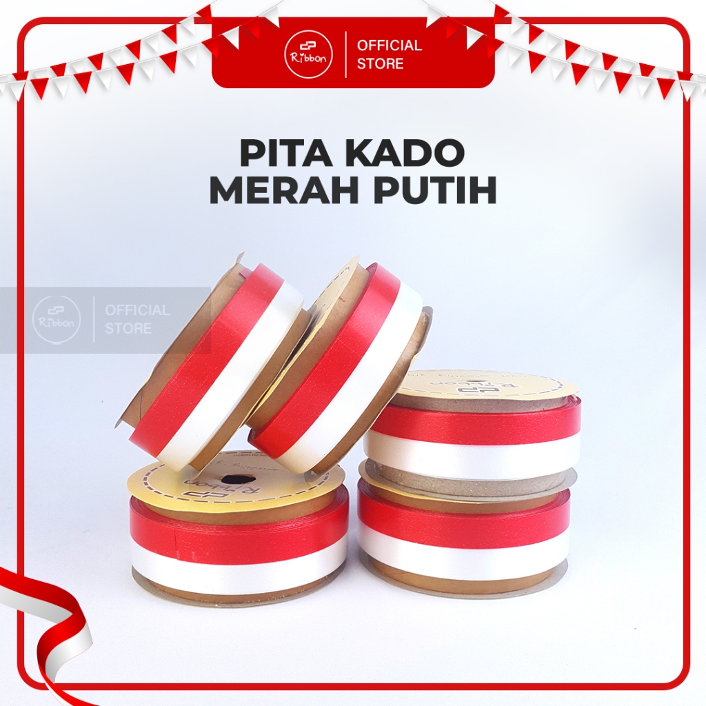 Jual Deparcel Ribbon Pita Kado Merah - Putih 2.5cm 25mm x 14m Bendera ...