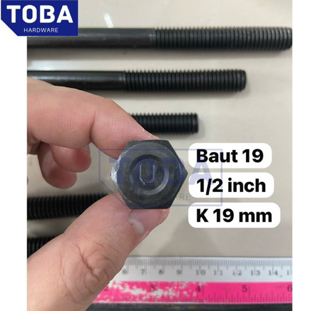 Jual Baut Mur Hitam Hexagon UNC 1/2 " Inch Kepala Kunci 19 mm // Baut ...