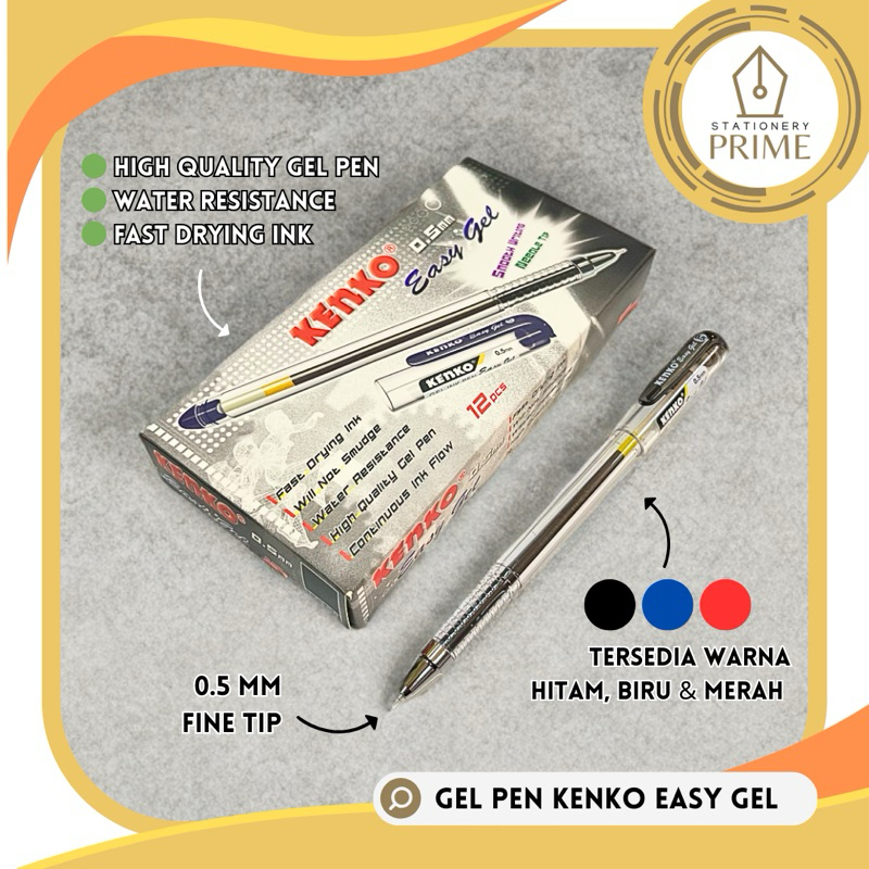 Jual Gel Pen / Pulpen Gel KENKO EASY GEL 0,5mm Hitam Biru Merah ( Isi 12 Pcs ) | Shopee Indonesia