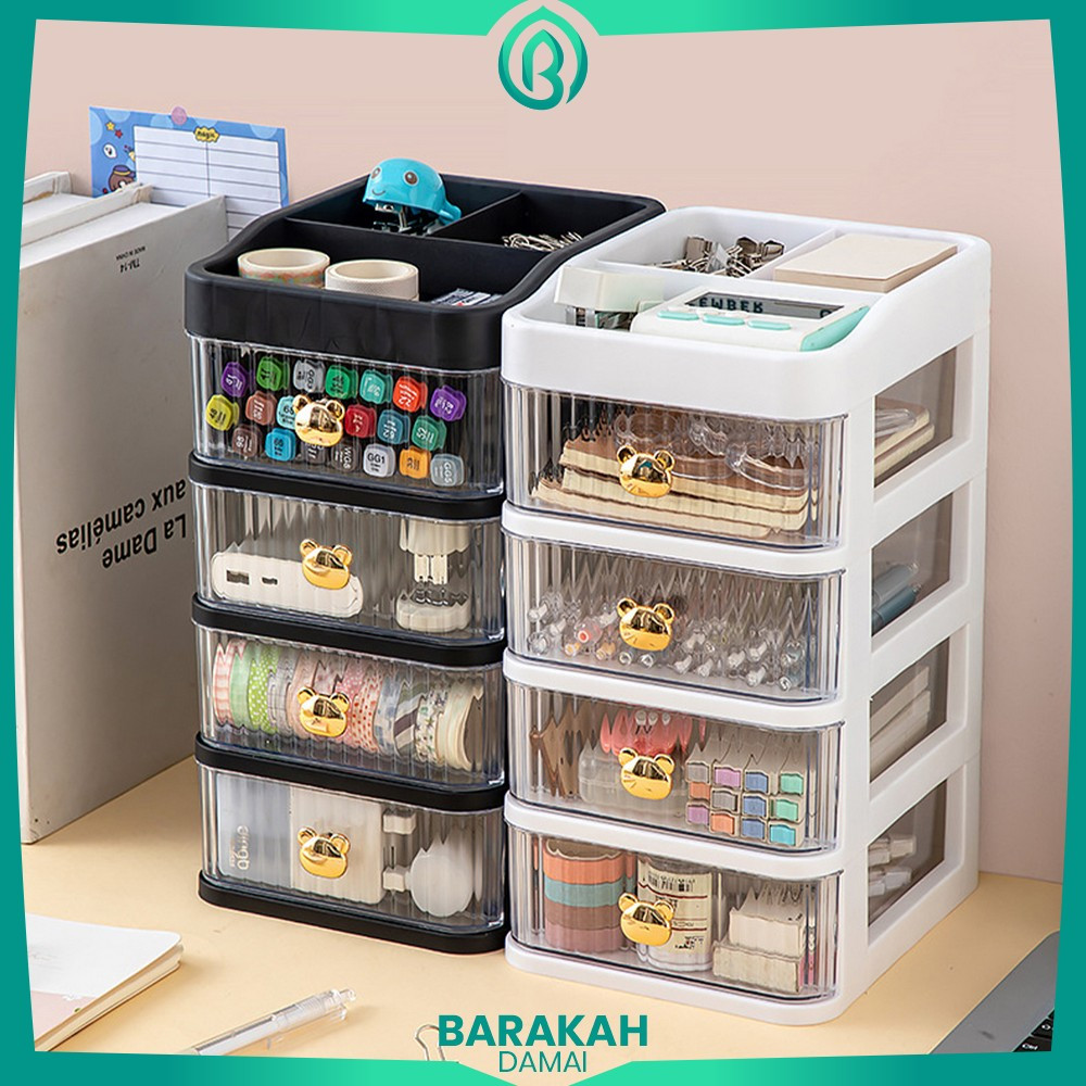 Jual Tempat Make Up Storage Box Bear 3 Laci Serbaguna / Rak Susun ...
