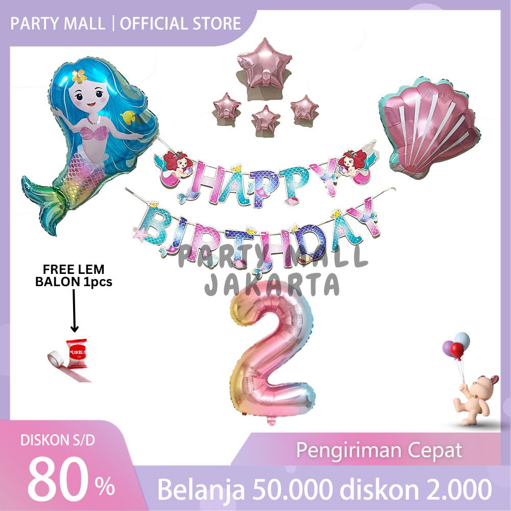 Jual Balon Paket Dekorasi Tema Mermaid 1set Balon Paket Motif Putri ...