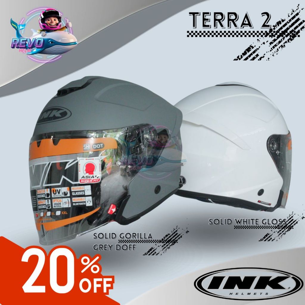 Jual HELM INK TERRA 2 SOLID ORIGINAL, HELM HALF FACE DOUBLE VISOR PRIA ...