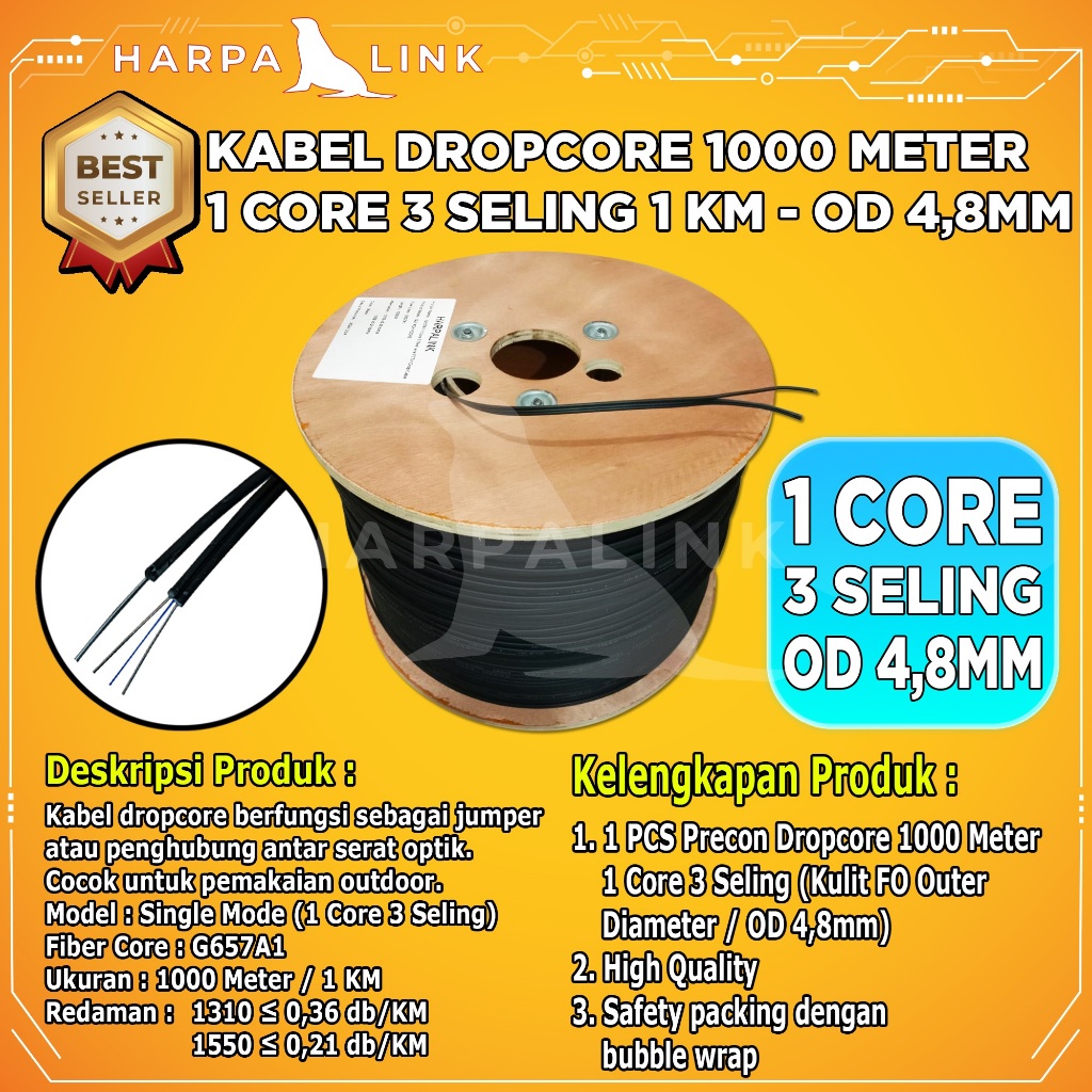 Jual Kabel Dropcore Fiber Optic 1000 Meter / Kabel Dropcore Fiber Optic ...
