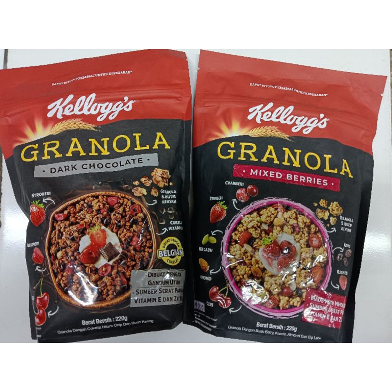 Jual Kelloggs Granola Dark Chocolate dan Mixed Berries 220G | Shopee ...