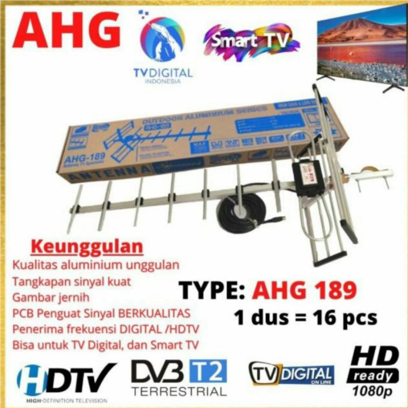 Jual Antena TV Digital Luar Ruangan Dan Cabel 12 Meter AHG 189 (Ready ...