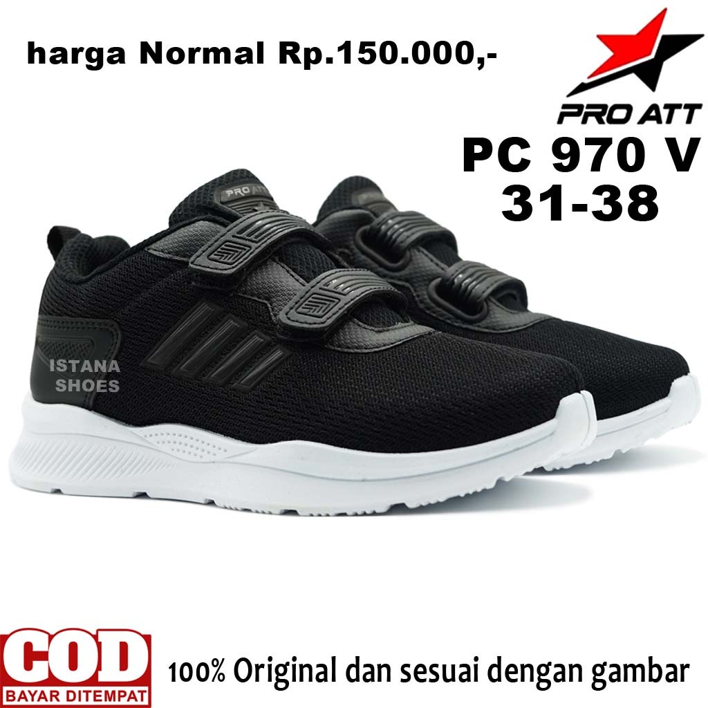 Jual Sepatu Sekolah Anak Laki Laki Perempuan TK SD SMP PRO ATT PC 970 Hitam Putih Perekat ...
