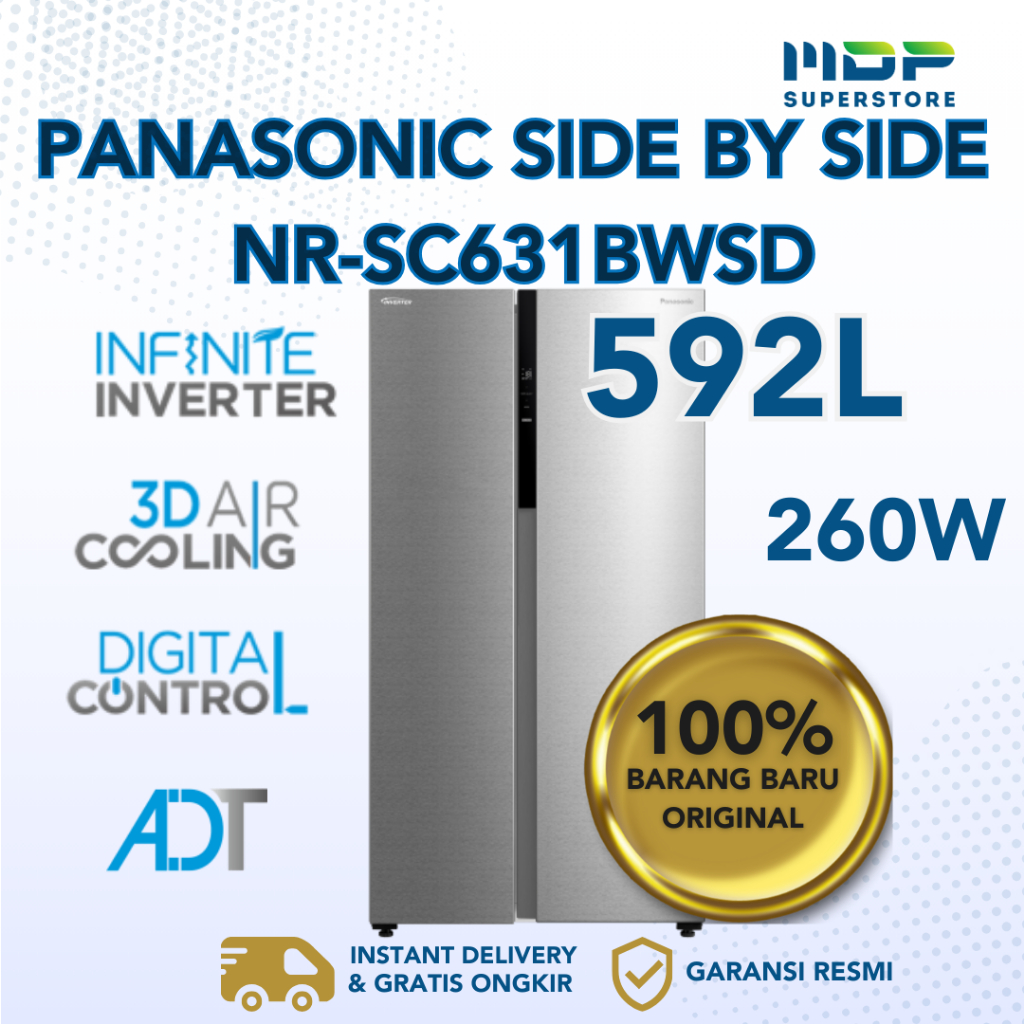 Jual KULKAS PANASONIC SIDE BY SIDE NR-SC631BWSD ( 2 DOORS 592L) | Shopee Indonesia