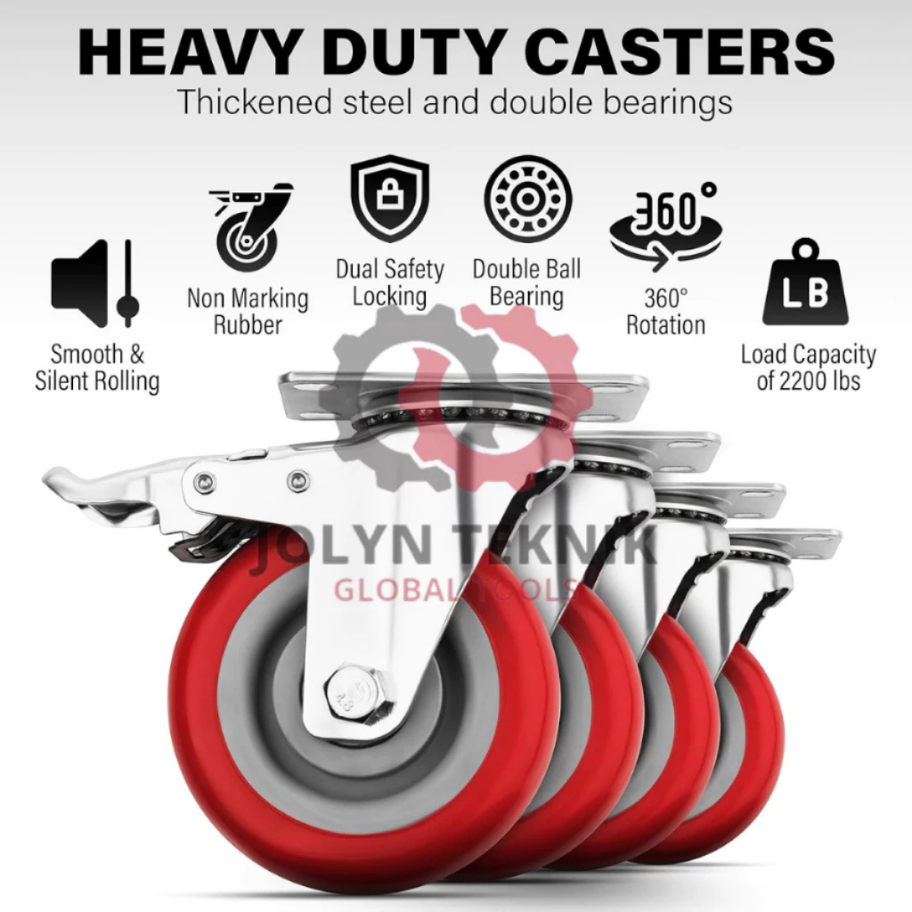 Jual RODA TROLY CASTOR PU MERAH HEAVY DUTY BEARING 3 VARIASI MATI HIDUP ...