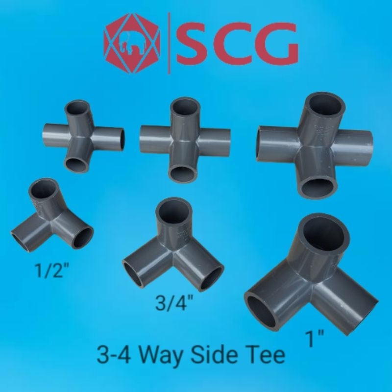 Jual Fitting SCG!!! 3 Way Side Tee 4 way Side Tee 1/2- 3/4-1 inch Tee ...
