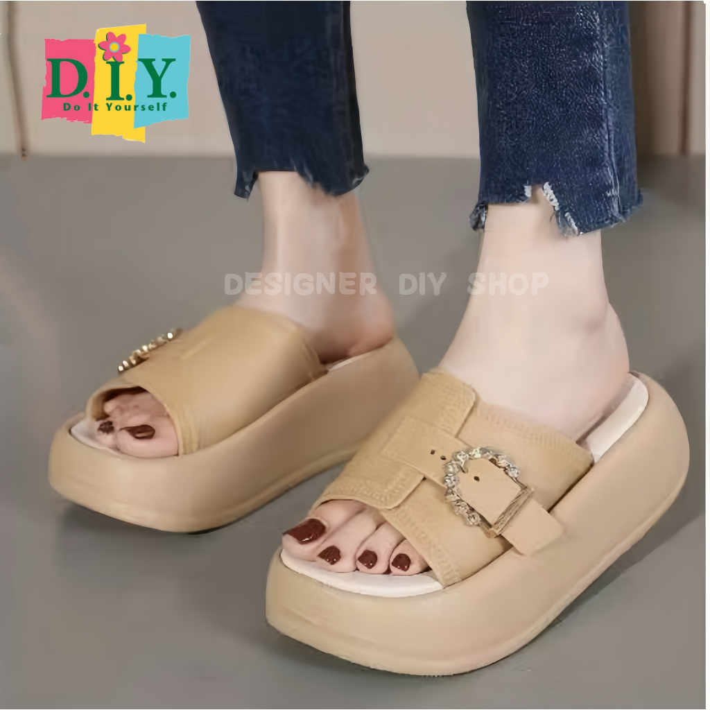 Jual [DIY]Sandal Slide Slip On Premium Wedges Soft Sendal Slop Model ...