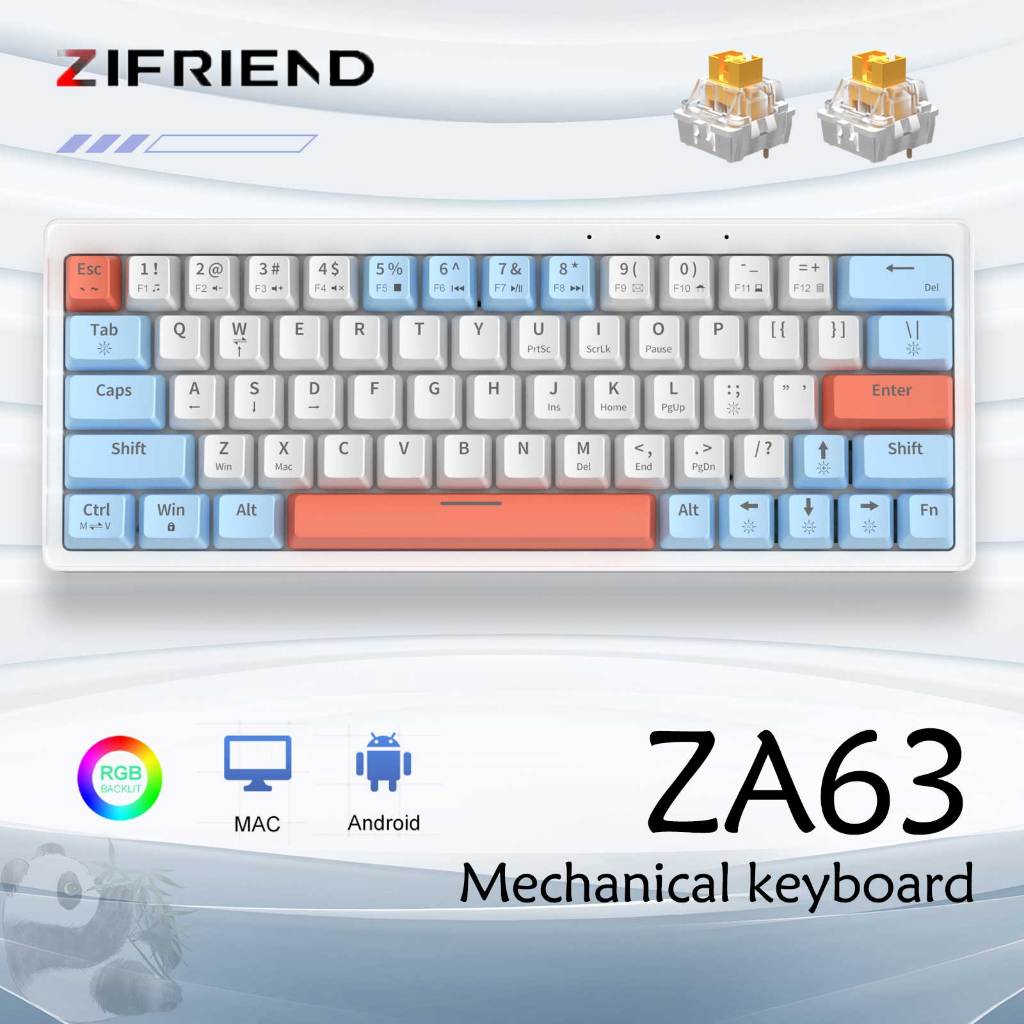 Jual ZIFRIEND ZA63 Mini Mechanical Keyboard Custom For Gamer Wired 2.4G ...