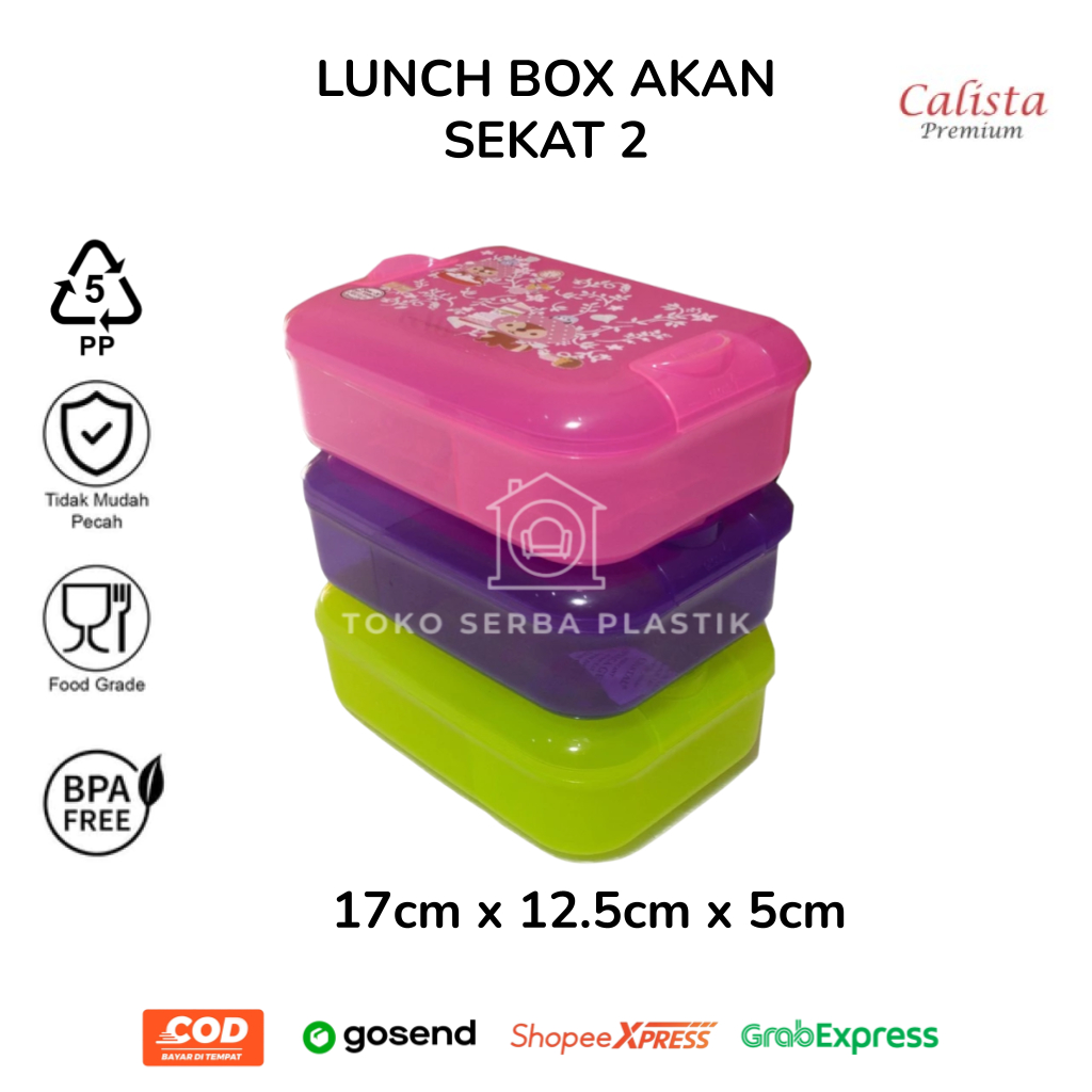 Jual CALISTA Lunch Box Akan Sekat 2 / Tepak Bekal Makanan Anak Sekolah ...