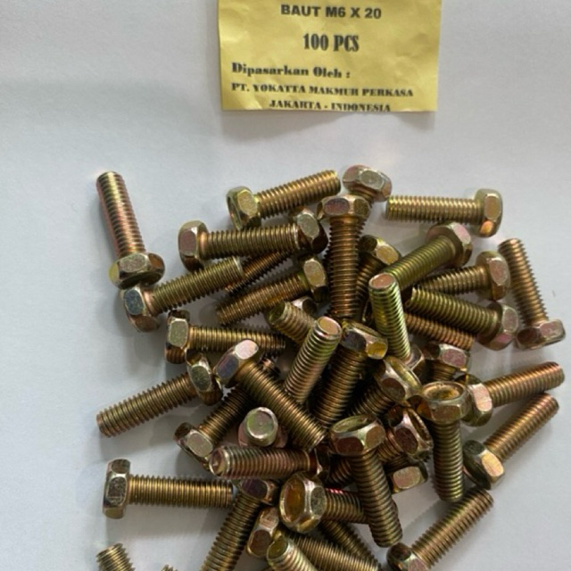 Jual BAUT M6 x 20 KUNING //BAUT M6x15 //BAUT M8x15 //BAUT M10x55 ISI 100 PCS | Shopee Indonesia