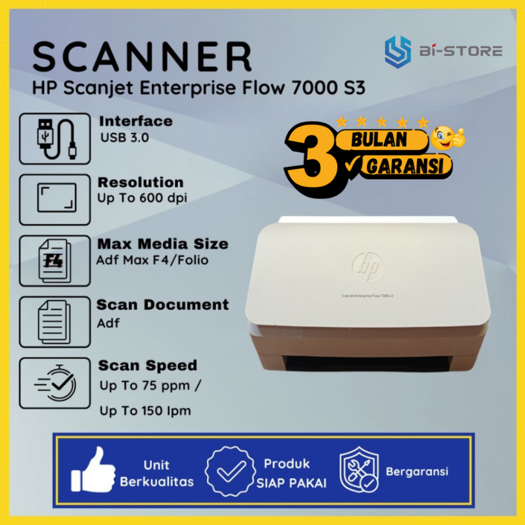 Jual Scanner Folio HP ScanJet Enterprise Flow 7000 s3 Kecepatan Scan 75 ...