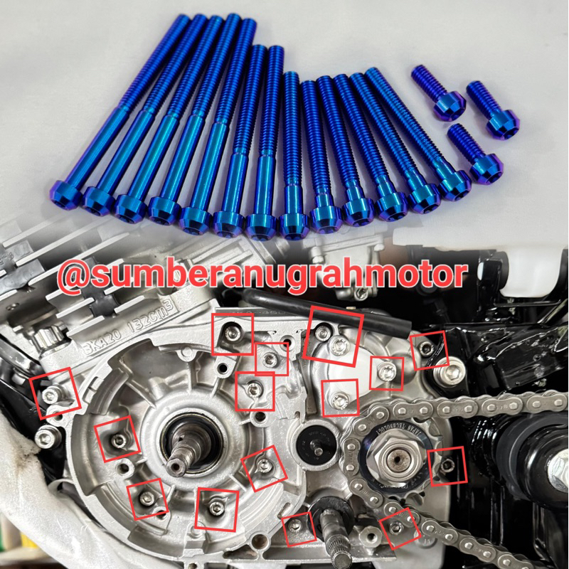 Jual BAUT TITANIUM FUL CRANKCASE RX-KING (harga set 16pcs) WARNA ...
